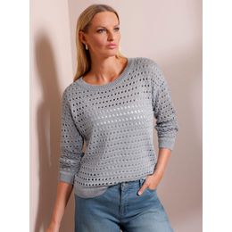 Ajourpullover Heine "Pullover", Damen, Gr. 40, steingrau, meliert, 60% Baumwolle, 30% Polyacryl, 5% Polyester, 5% metallisierte Fasern, meliert, unifarben, Pullover Ajourpullover