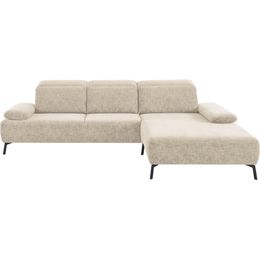 Ecksofa Home Affaire "Liora, L-Form mit verstellbarem Kopfteil, Breite 291 cm", champagner, B:291cm H:83cm T:218cm, 5, 9% Viskose, 34, 4% Polyacryl, 59, 7% Polyester, Sofas, Ecksofa, klappbare Armlehne, Tonnentaschenfederkern&saugroboterfreundliche H&ouml;he
