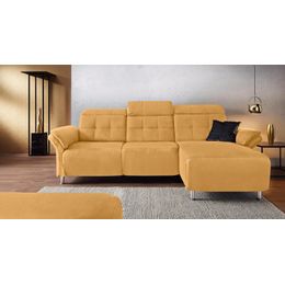 Ecksofa Home Affaire "Manhattan L-Form", gelb (senf), B:270cm H:102cm T:168cm, Kunstleder SOFTLUX;Flachgewebe (100% Polyester);Struktur (100% Polyester), Sofas, Ecksofa, 2 Sitze mit elektrischer Relaxfunktion, verstellbare Armlehnen