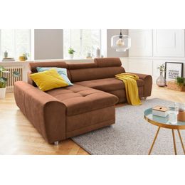 Sit & More Ecksofa SIT & MORE "Riva L-Form", braun (cognac), B:272cm H:92cm T:169cm, Flachgewebe (100% Polyester);Luxus-Microfaser (100% Polyester);Struktur (100% Polyester), Sofas, Ecksofa, inklusive Kopteilverstellung, wahlweise mit Bettfunktion