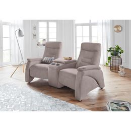 2,5-Sitzer exxpo - SOFA FASHION "Ascoli, Kinosofa mit hohem Sitzkomfort, bequeme Armlehnen", grau (taupe), B:199cm H:106cm T:99cm, NaturLEDER (echtes Rindsleder) in Sitz und R&uuml;cken. Korpus in passendem Kunstleder SOFTLUX bezogen;Velours in Lederoptik (100% Polyester), Sofas, 2 5-Sitzer, inkl. Relaxfunktion, mit Ablage und Staufach, hohe R&uuml;ckenlehne