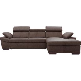 Ecksofa exxpo - SOFA FASHION "Salerno, Funktionssofa, Breite 280cm, hoher Sitzkomfort, L-Form", braun, B:280cm H:77cm T:170cm, Microfaser-Primabelle (100% Polyester);NaturLEDER;Kunstleder;Lederfaserstoff;Luxus-Microfaser Lederoptik, Sofas, Ecksofa, inkl. Kopf- und Armteilverstellung, wahlweise mit Bettfunktion