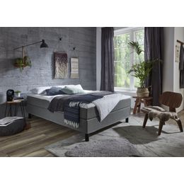 ATLANTIC HOME COLLECTION Boxbett "Happy", grau, B:120cm L:200cm, Bettgestell und seitliche Einfassung der Matratzen: Strukturstoff, 100% Polyester;Spiegelfl&auml;che der Matratze: 100% Polyester;Topper: 100% Polyurethan, Bezug (100% Polyester);Bezug Kopfkissen und Steppdecke: Microfaser (100% Polyester), waschbar bis 95C;F&uuml;llung Kopfkissen und Steppdecke: silikonisierte Hohlfaser (100% Polyester), anti-alergisch, ATLANTIC HOME