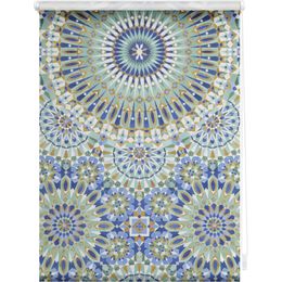 Seitenzugrollo LICHTBLICK ORIGINAL "Rollo Klemmfix, ohne Bohren, blickdicht, Orientalische Muster", blau (blau, gr&uuml;n, wei&szlig;), B:80cm H:150cm, Polyester, Rollos, Seitenzugrollo