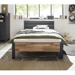 Bettgestell Begabino "Dallas Bett, Jugendbett mit gepolstertem Kopfteil", beige (graphit, montana oak), B:146cm H:96cm L:213cm, Betten, Bettgestell, Polsterbett wahlweise in 140 oder 120 cm