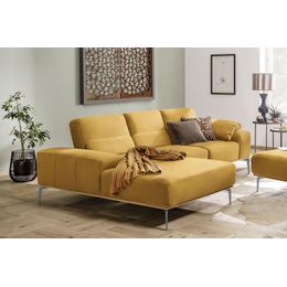 Ecksofa W.Schillig "run, Designsofa mit tollem Sitzkomfort, bequem, L-Form", gelb (sunrise z73), B:279cm H:88cm T:178cm, Longlife Xtra-Leder Z73: Naturwalkleder der Luxusklasse aus den erlesensten Rohh&auml;uten. Hautst&auml;rke 1, 1 &ndash; 1, 3 mm;ROHLEDER Jacquard-Flachgewebe Q2 W60 (63% Polyester, 37% Polyacryl);ROHLEDER Chenille-Flachgewebe Q2 W77 (68% Polyacryl, 32% Polyester);Stoff S37 (100% Polyester), So