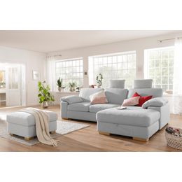 Ecksofa Home Affaire "Ventura L-Form", silber, B:277cm H:86cm T:172cm, Luxus-Microfaser in Lederoptik (100% Polyester);Struktur (100% Polyester);Luxus-Microfaser (90% Polyester, 10% Polyamid), Sofas, Ecksofa, wahlweise mit Bettfunktion und Bettfunktion/Bettkasten