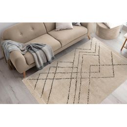 Teppich Kayoom "Mylen 625", beige (creme, schwarz), B:120cm H:20mm L:170cm, Baumwolle, Teppiche, Teppich