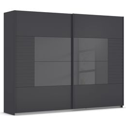 Schwebet&uuml;renschrank Rauch "Kleiderschrank Schrank Garderobe Schlafzimmerschrank RUGA", grau (graumetallic, glas basalt), B:270cm H:210cm T:62cm, Holzwerkstoff, Schr&auml;nke, Schwebet&uuml;renschrank, Auflagen in moderner Lamellen-Optik, mit Glasauflagen MADE IN GERMANY