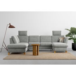 Wohnlandschaft Home Affaire "Trelleborg U-Form", silber, B:307cm H:86cm T:213cm, 100% Polyester, Sofas, Wohnlandschaft, wahlweise mit Bettfunktion und Bettkasten, inkl. Federkern-Polsterung