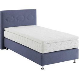 Boxspringbett, blau (navy), B:115cm L:210cm, Bezug: Microvelours 100% Polyester, Westfalia Schlafkomfort, Komplettbetten, Boxspringbett, wahlweise mit Topper