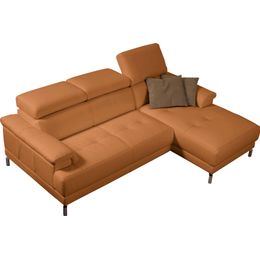 Ecksofa Egoitaliano "Soul, Design und Sitzkomfort auf hohem Niveau, tolle Details, L-Form", orange, B:250cm H:99cm T:166cm, Leder &raquo;BULL&laquo; (echtes Rindsleder). Geschliffenes, pigmentiertes und behandeltes Rindsleder mit einer Dicke von 1, 3-1, 5 mm. Dieses Leder zeigt eine ziemlich weiche Hand mit einem halb undurchsichtigen Aussehen. Es handelt sich um ein gesch&uuml;tztes Leder. Eine leichte Deckschich