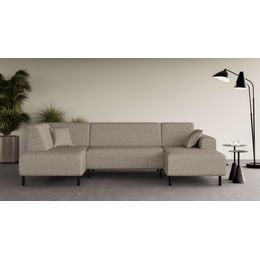 Wohnlandschaft Home Affaire "ARROS U-Form mit Wellenunterfederung, Ma&szlig;e B/T/H: 300/163/81 cm", grau (taupe), B:300cm H:81cm T:163cm, 100% Polyester, Sofas, Wohnlandschaft, incl. Zierkissen, mit Recamiere links/rechts bestellbar, auch in Cord