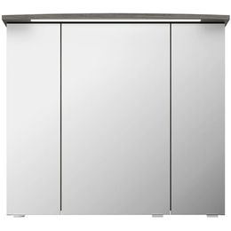 Badezimmerspiegelschrank SAPHIR "Serie 4010 Badezimmer-Spiegelschrank inkl. LED-Beleuchtung im Kranz", grau (graphit struktur quer nachbildung), B:82cm H:71,9cm T:26,5cm, Holzwerkstoff, Schr&auml;nke, Badezimmerspiegelschrank, Badschrank 82 cm breit, 3 T&uuml;ren, 6 Glas-Einlegeb&ouml;den, inkl T&uuml;rd&auml;mpfer
