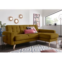 Ecksofa exxpo - SOFA FASHION "Nappa, kompakt und komfortabel, bequem, zeitloses Design, L-Form", gelb (mustard), B:222cm H:87cm T:156cm, Samtvelours (100% Polyester);Webvelours (100% Polyester), Sofas, Ecksofa, tolle Detailverarbeitung, inkl. Bettfunktion und Bettkasten