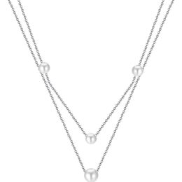 Kette mit Anh&auml;nger Firetti "Schmuck Geschenk Edelstahl Halsschmuck Halskette Layer doppelreihig", silber (edelstahlfarben, wei&szlig;), Halsketten, Damen, Edelstahl Perlen, L: 44,5, Edelstahl, Perlen, Kette mit Anh&auml;nger, mit Perle (synth.)