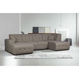 Wohnlandschaft Home Affaire "Nosia U-Form", grau (taupe), B:297cm H:85cm T:163cm, 100% Polyester, Sofas, Wohnlandschaft, incl. 2 Zierkissen, mit feiner Steppung