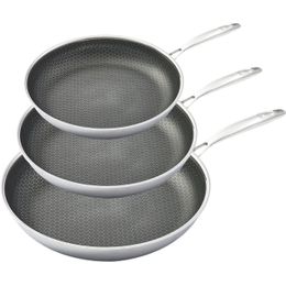 Pfannen-Set HENSSLERS, silber (edelstahlfarben), B:29cm L:50cm &Oslash;:28cm, Pfannen, Pfannen-Set, 3-Schicht Material, Wabenstruktur und Antihaftbeschichtung, Induktion