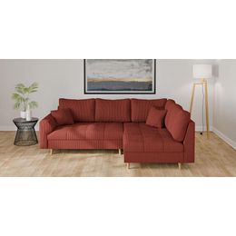 Ecksofa Home Affaire "CHARRE L-Form mit Ottomane, Ma&szlig;e B/T/H: 231/161/81 cm", rot, B:231cm H:81cm T:161cm, 100% Polyester, Sofas, Ecksofa, feine Steppung, lose R&uuml;cken- und Zierkissen, auch in Cord und Boucl&eacute;
