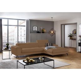 Ecksofa W.Schillig "piedroo, Designsofa mit tollem Sitzkomfort, L-Form", braun (fango z69), B:303cm H:70cm T:193cm, Longlife Xtra-Leder Z69: Das feinnarbige, gedeckte Softleder Z69 besticht durch seine au&szlig;ergew&ouml;hnliche Weichheit im trendigen &raquo;Vintage-Look&laquo;, Hautst&auml;rke 0, 9 - 1, 1 mm, Sofas, Ecksofa, Kopfteilverstellung, wahlweise mit Sitztiefenverstellung, Breite 303cm