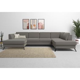 Sit & More Wohnlandschaft SIT & MORE "Olsen U-Form", grau (hellgrau), B:335cm H:88cm T:201cm, 100% Polyester, Sofas, Wohnlandschaft, inklusive Sitztiefenverstellung, wahlweise mit Bettfunktion, 15cm hoch