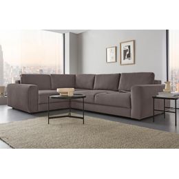 Ecksofa Home Affaire "Bloomfield, Breite 304cm, Mega Polsterecke mit viel Platz, L-Form", grau (taupe), B:224cm H:84cm T:304cm, 100% Polyester, Sofas, Ecksofa, extra tiefe Sitzfl&auml;che, wahlweise mit Sitztiefenverstellung