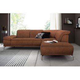 Ecksofa Home Affaire "Caluna", braun (cognac), B:262cm H:97cm T:233cm, Luxus-Microfaser Vintageoptik (100% Polyester);Flachgewebe Mura: (100% Polyester);Luxus-Mikrofaser (90% Polyester, 10% Polyamid), Sofas, Ecksofa, Inkl.Sitztiefenverstellung, wahlweise mit Kopf- und Armteilverstellung