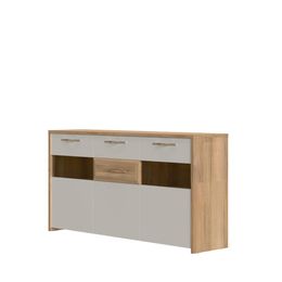Kommode OTTO HOME "Gala", beige (beige, pacific walnuss decor), B:172cm H:85cm T:41cm, Glas, Holzwerkstoff, MDF, Sideboards, Kommode, UV lackiert, kratzfest, hochgl&auml;nzend, mit Beleuchtung