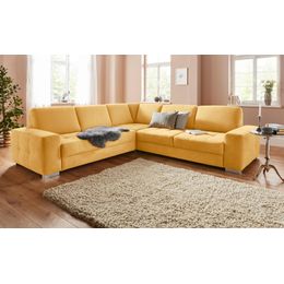 Sit & More Ecksofa SIT & MORE "Santorini L-Form", gelb (senf), B:276cm H:82cm T:271cm, Struktur (100% Polyester);Struktur fein (95% Polyester, 5% Polyamid), Sofas, Ecksofa, mit Federkern und Sitztiefenverstellung, wahlweise mit Bettfunktion