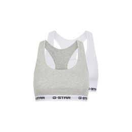 G-Star Raw Bralette G-STAR "CARNELIAN, BRAS 2 PACK RACERBACK", Damen, Gr. S, N-Gr, hellwei&szlig;, light grau marl, Jersey, Obermaterial: 95% Baumwolle, 5% Elasthan, Basic, eng, BHs Bralette, mit Logo-Saum