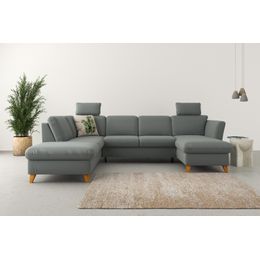 Wohnlandschaft Home Affaire "Trelleborg U-Form", grau, B:307cm H:86cm T:213cm, 100% Polyester, Sofas, Wohnlandschaft, Federkern-Polsterung, wahlweise mit Bettfunktion und Stauraum