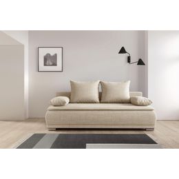 Schlafsofa WERK2 "Biggi komfortabel & elegant, Schlaffunktion, Bettkasten, Breite 206 cm", beige, B:206cm H:88cm T:91cm, 100% Polyester, Sofas, Schlafsofa, inkl. losen Kissen, Struktur fein, weich BREEZE, Beige
