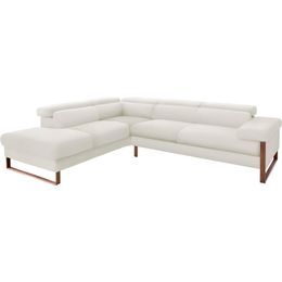 Ecksofa W.Schillig "finn, Designsofa mit tollem Sitzkomfort, bequem, L-Form", wei&szlig; (wei&szlig; z59), B:281cm H:71cm T:230cm, Flachgewebe S22 (100% Polyester);Stoff S37 (100% Polyester);Longlife Xtra-Leder Z59: Glattleder mit modischer Pr&auml;gung. Hautst&auml;rke 0, 9 - 1, 1 mm, Sofas, Ecksofa, German Design Award 2016, Fu&szlig;gestell Nussbaum natur, Breite 281 cm