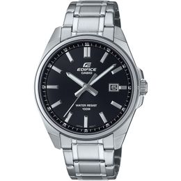 Quarzuhr CASIO EDIFICE, silber (edelstahlfarben, schwarz), Armbanduhren, Herren, Quarzuhr, Armbanduhr, Herrenuhr, bis 10 bar wasserdicht, Datum, Edelstahlarmband