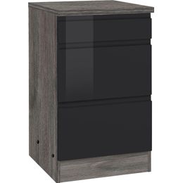 Unterschrank KOCHSTATION "KS-Virginia", schwarz (schwarz hochglanz), B:50cm H:85cm T:60cm, Holzwerkstoff, MDF, Schr&auml;nke, Unterschrank, 50 cm breit, mit Ausz&uuml;gen