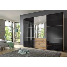 Schwebet&uuml;renschrank wimex "Magic by fresh to go", grau (plankeneichefarben, au&szlig;ent&uuml;ren grauglas), B:300cm H:236cm T:65cm, Schr&auml;nke, Schwebet&uuml;renschrank