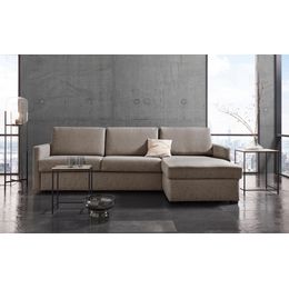 Schlafsofa Home Affaire "GOLDPOINT Ecksofa 264 cm, Liegefl&auml;che (140/200cm), L-Form", braun (hellbraun), B:264cm H:85cm T:157cm, Stuktur weich (100% Polyester);Luxus-Microfaser (100% Polyester), Sofas, Schlafsofa, Bettfunktion, Bonell-Federkernmatratze und Dauerschl&auml;fer-Funktion