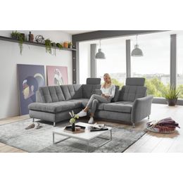 Ecksofa DIE PLANBAR "MP-IN20016 L-Form mit Federkern-Polsterung", grau, B:242cm H:87cm T:116cm, 100% Polyester, Sofas, Ecksofa, wahlweise mit Kopfst&uuml;tzen und Bettfunktion, mit Federkern-Polsterung