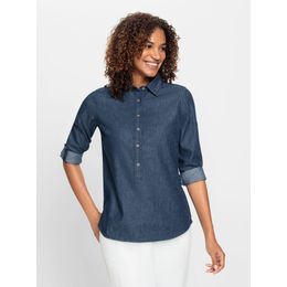 Jeansbluse Casual Looks, Damen, Gr. 46, blau (blau, stone, washed), 100% Baumwolle, meliert, unifarben, Blusen Jeansbluse