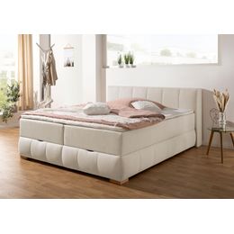 Boxbett Home Affaire "Chelles", beige (beige, natur), B:187cm L:225cm, Komplettbetten, Boxbett, inkl. Topper und Bettkasten