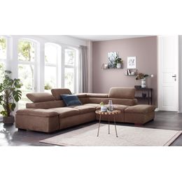 Ecksofa Home Affaire "Alberto L-Form", grau (taupe), B:272cm H:73cm T:226cm, 90% Polyester, 10% Polyamid;Luxus-Microfaser weich (9)0% Polyester / 10% Polyamid;Luxus-Microfaser Vintageoptik (100% Polyester);Microfaser Antiklederoptik (100% Polyester), Sofas, Ecksofa, mit Kopfteilverstellung, wahlweise mit Bettfunktion