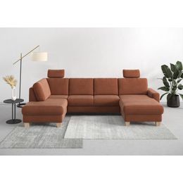 Wohnlandschaft Home Affaire "Summer U-Form", rosa (kupfer), B:314cm H:91cm T:170cm, 95% Polyester, 5% Polyamid, Sofas, Wohnlandschaft, mit oder ohne Bettfunktion und Bettkasten, Cord-Bezug