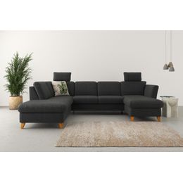 Wohnlandschaft Home Affaire "Trelleborg U-Form", grau (anthrazit), B:307cm H:86cm T:213cm, 100% Polyester, Sofas, Wohnlandschaft, Federkern-Polsterung, wahlweise mit Bettfunktion und Stauraum