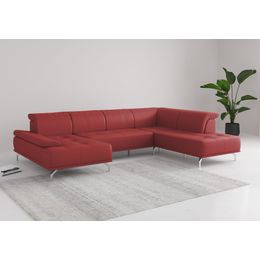 Wohnlandschaft Home Affaire "Caluna", rot (feuerrot), B:334cm H:81cm T:235cm, Sofas, Wohnlandschaft, Inkl.Sitztiefenverstellung, wahlweise mit Kopf- und Armteilverstellung