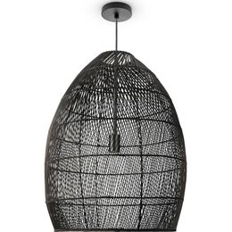 Paco Home Pendelleuchte "VIHMA", schwarz, &Oslash; 52cm H: 67cm, Leuchten, Rattan Pendelleuchte Esstischlampe Nat&uuml;rlich LED Boho Rustikal E27, Pendelleuchte
