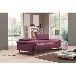 2,5-Sitzer Egoitaliano "Malika, Designsofa mit hohem Sitzkomfort, edel und bequem", lila (violett), B:216cm H:94cm T:107cm, Leder NUVOLE (Echtes Rindsleder). Halbnat&uuml;rliches, halbnarbiges Rindsleder mit einer nat&uuml;rlichen K&ouml;rnung von 1, 2 bis 1, 4 mm. Dieses Leder hat eine weiche, wachsartige Haptik mit mattem Aussehen und einem Wolkeneffekt. Es handelt sich um ein Naturleder, das die urspr&uuml;ngliche