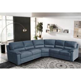 Ecksofa Egoitaliano "Doris, modernes Designerecksofa in hochwertigen Microfaserqualit&auml;ten", blau (ozeanblau), B:266cm H:90cm T:246cm, Luxus-Micofaser CASHMERE in Lederoptik (100% Polyester) ist ein neues technisches Gewebe mit einem visuellen und taktilen Aspekt, der dem Nubuk sehr nahe kommt, mit innovativen Eigenschaften. Seine au&szlig;erordentliche Weichheit kommt von einem exklusiven Produktionspro