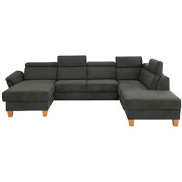 Wohnlandschaft Home Affaire "Conville U-Form", grau (anthrazit), B:322cm H:84cm T:217cm, 100% Polyester, Sofas, Wohnlandschaft, Kopfteilverstellung wahlweise mit Bettfunktion und Bettkasten