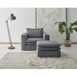 Sitzgruppe Home Affaire "PIAGGE", grau (anthrazit), B:110cm H:83cm T:161cm, Sitzm&ouml;bel-Sets, Sitzgruppe, Hochwertiger Cord, Sessel und Hocker klein im Set