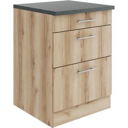 Unterschrank Optifit "Bella", beige (wildeiche, wildeiche, anthrazit), B:60cm H:84,8cm T:60cm, Holzwerkstoff, Schr&auml;nke, Unterschrank, Breite 60 cm, 2 Ausz&uuml;ge, 1 Schubkasten